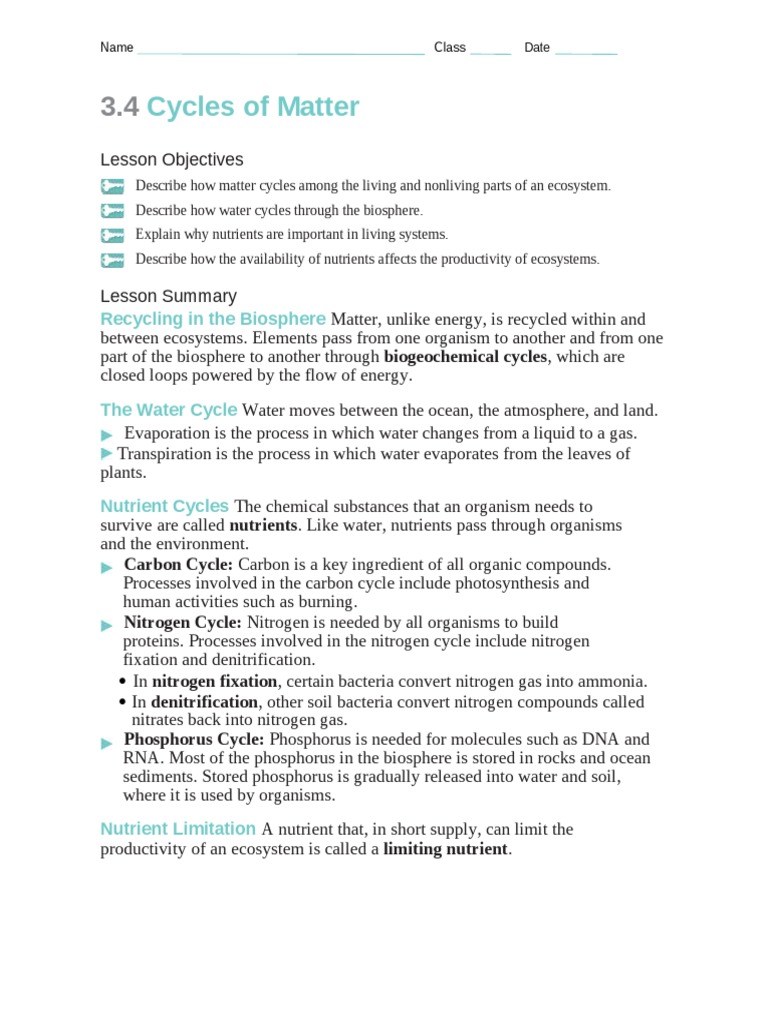 L - Ch3.4 Cycles of Matter Guided Reading | PDF | Carbon Dioxide | Nitrogen