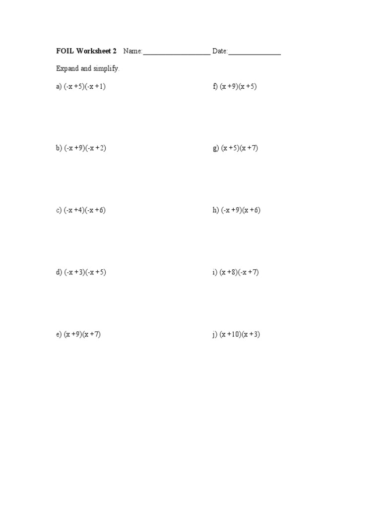 FOIL Worksheet 2 | PDF