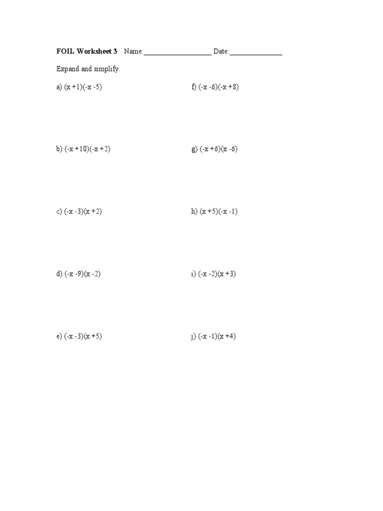 FOIL Method Worksheet with Answers | PDF