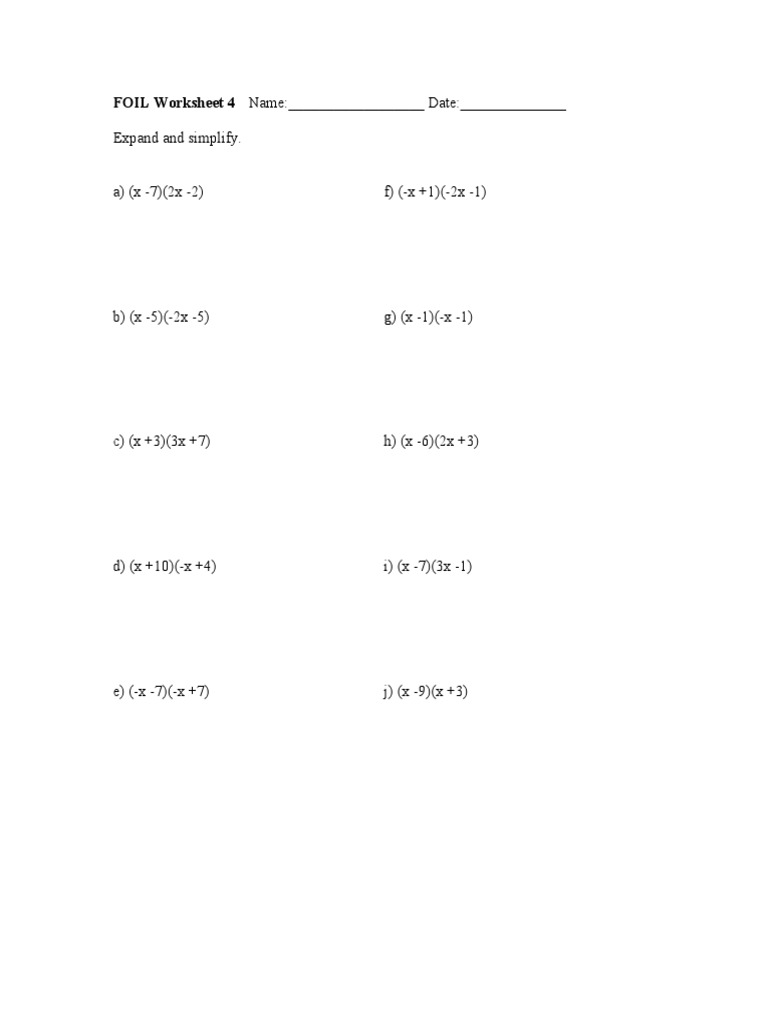 FOIL Worksheet 4 | PDF