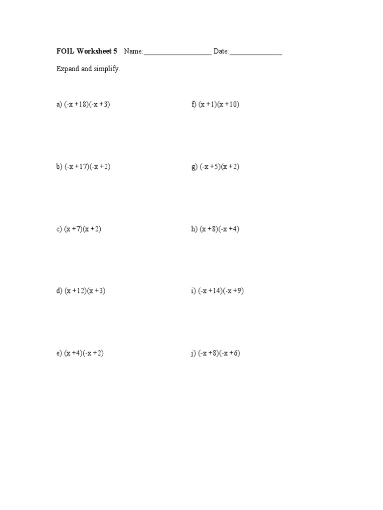 FOIL Worksheet 5 | PDF