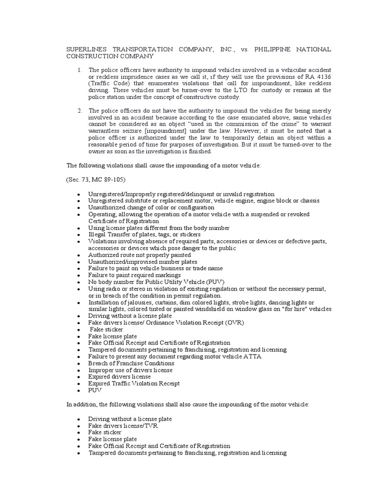 Relevant Procedure For Impounding Cars | PDF | Vehicle Registration ...