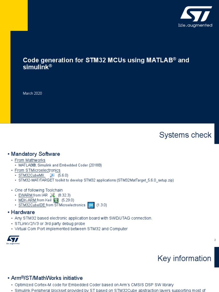 Code Generation For Stm32 Mcus Using Matlab And Simulink March 2020 Pdf Matlab Embedded