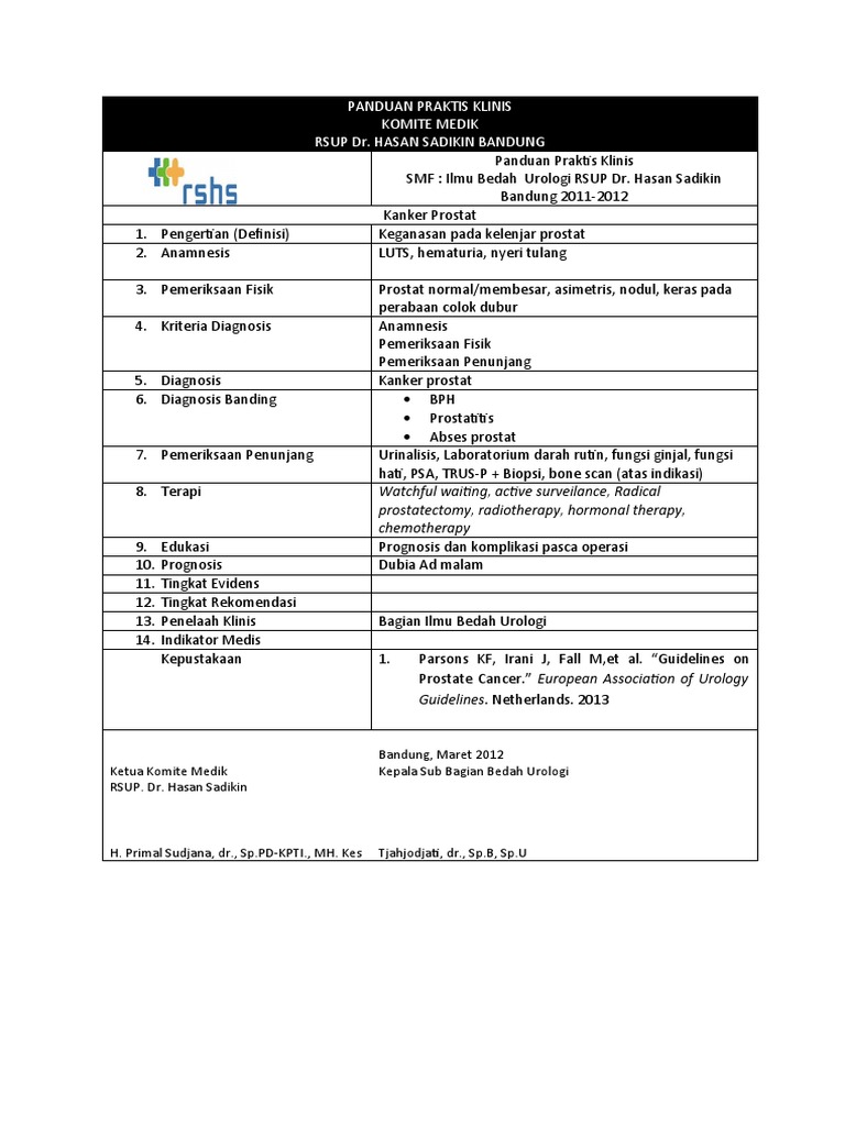 PANDUAN PRAKTIS KLINIS KANKER PROSTATdocx | PDF