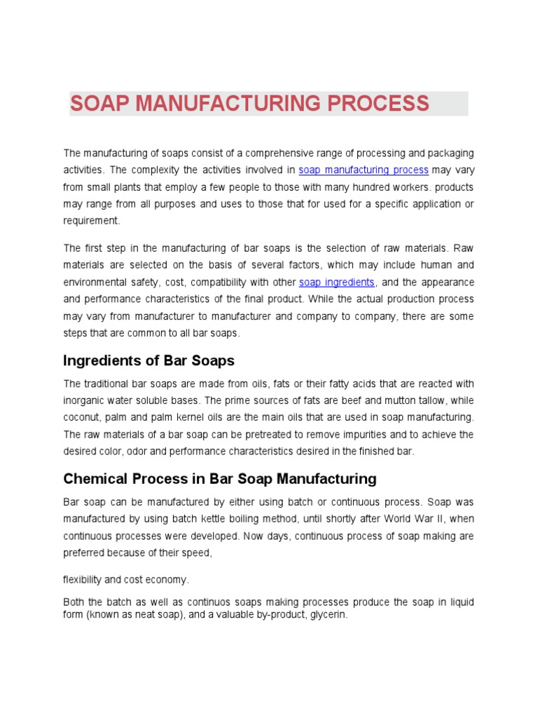 Industrial Bar Soap Manufacturing Process | PDF | Soap | Glycerol