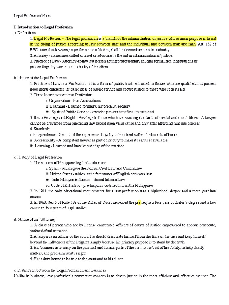 Legal Profession Notes | PDF | Lawyer | Profession