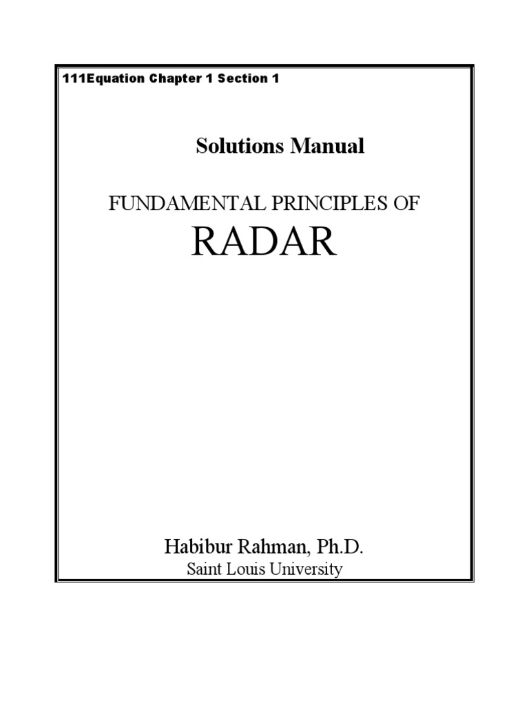 Fundamental Principles of Radar Solution Manual | PDF | Radar | Signal ...