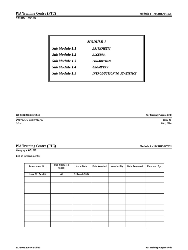 PIA B - Basic - Module 1.1 (MATHS) Final | PDF | Division (Mathematics ...