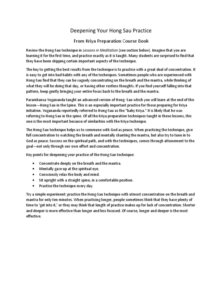 Deepening Your Hong Sau Practice | PDF | Meditation | Paramahansa Yogananda
