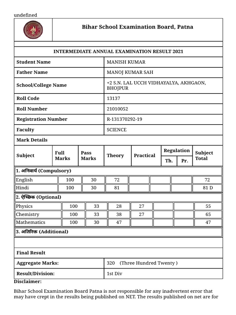Bihar School Examination Board, Patna | PDF