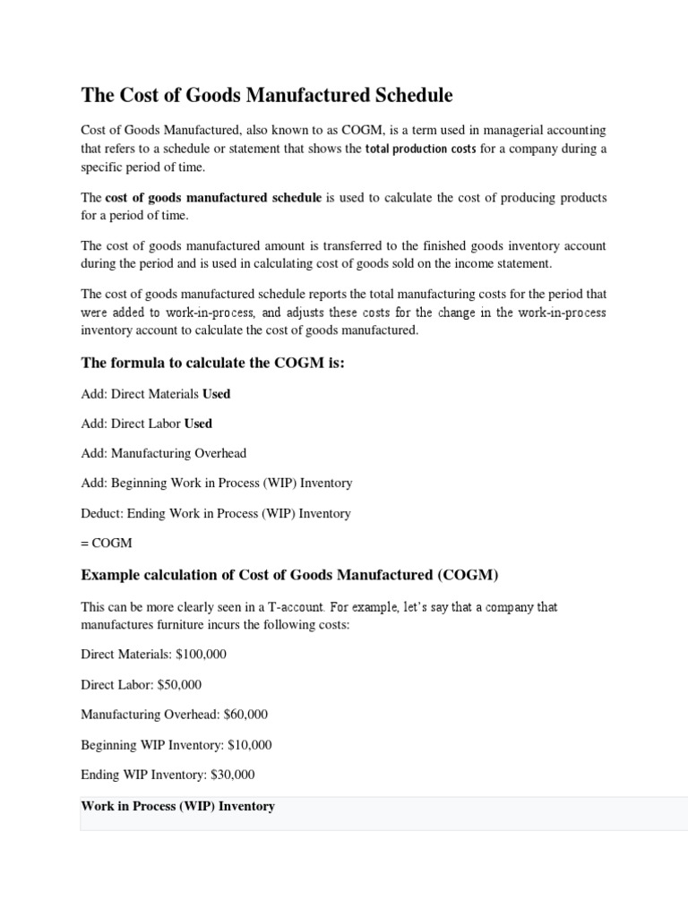 Cost of Goods Manufactured Schedule Guide | PDF | Cost Of Goods Sold ...