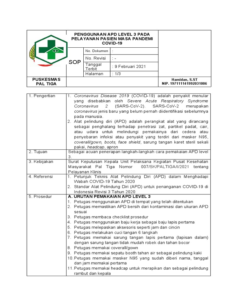 Sop Penggunaan Apd Level 3 Baru | PDF