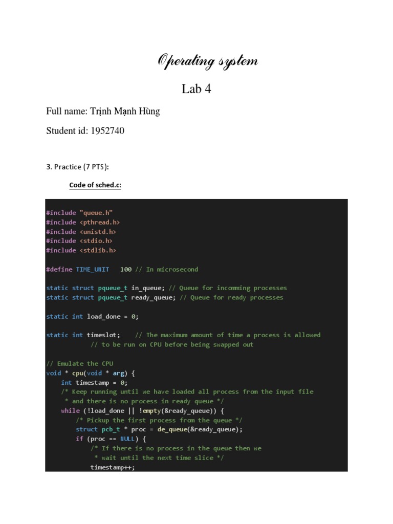 Lab4 | PDF | Scheduling (Computing) | System Software