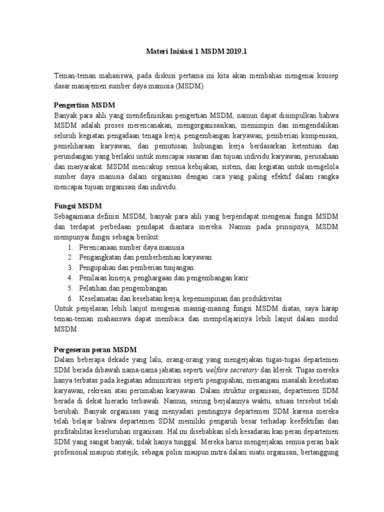Inisiasi 1 MSDM 2019.1 | PDF | Karier & Perkembangan