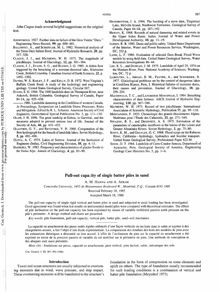 Pull-Out Capacity of Single Batter Piles in Sand | PDF | Deep ...