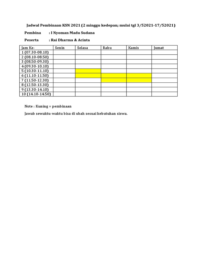 Jadwal Pembinaan KSN 2021 | PDF