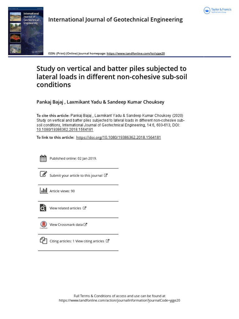 Study On Vertical and Batter Piles Subjected To Lateral Loads in Different Non Cohesive Sub Soil ...