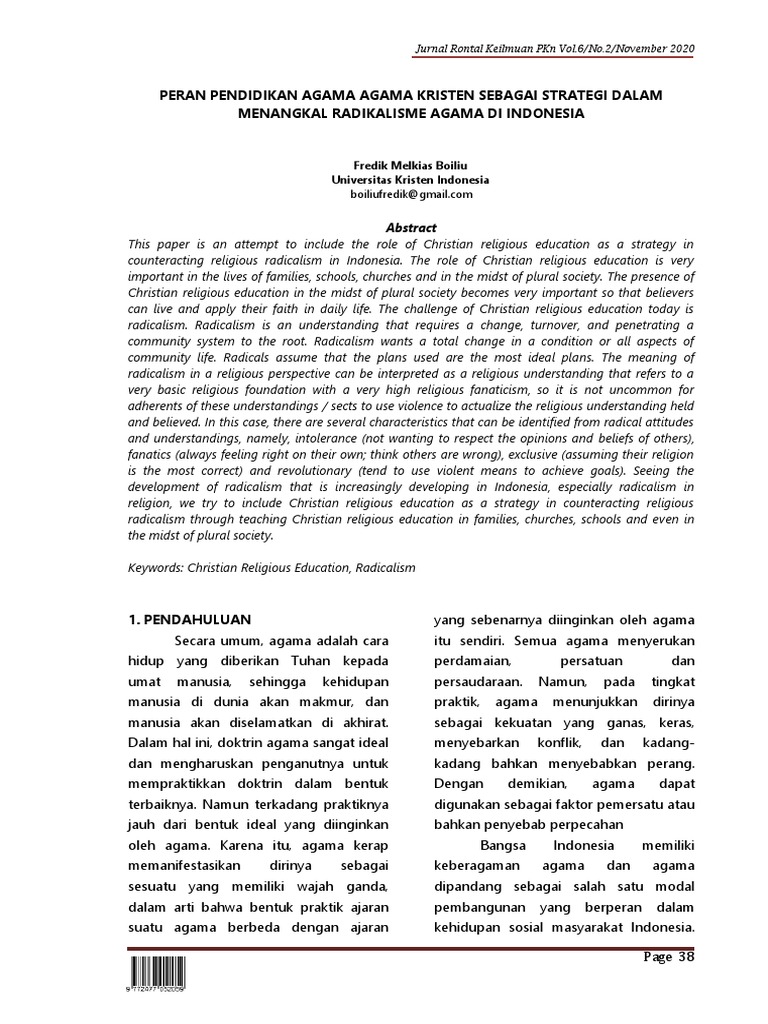 Peran Pendidikan Agama Agama Kristen Sebagai Strategi Dalam Menangkal Radikalisme Agama Di ...