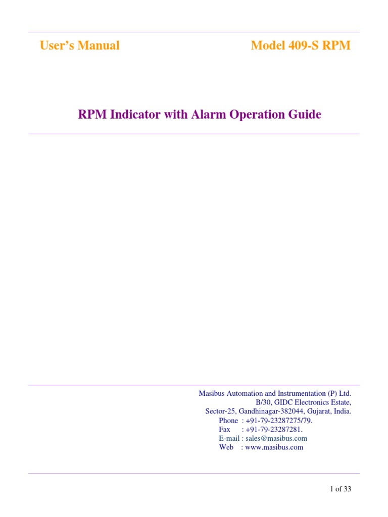 RPM Indicator With Alarm Operation Guide: User's Manual Model 409-S RPM ...