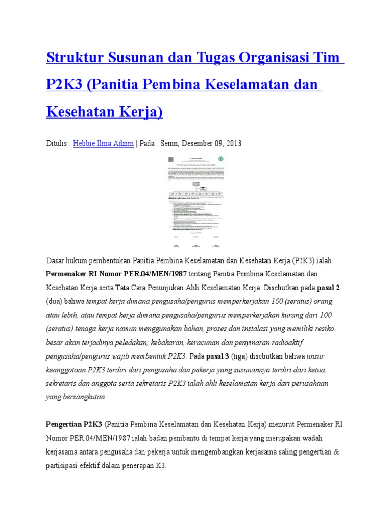 Struktur Dan Tugas P2K3 | PDF