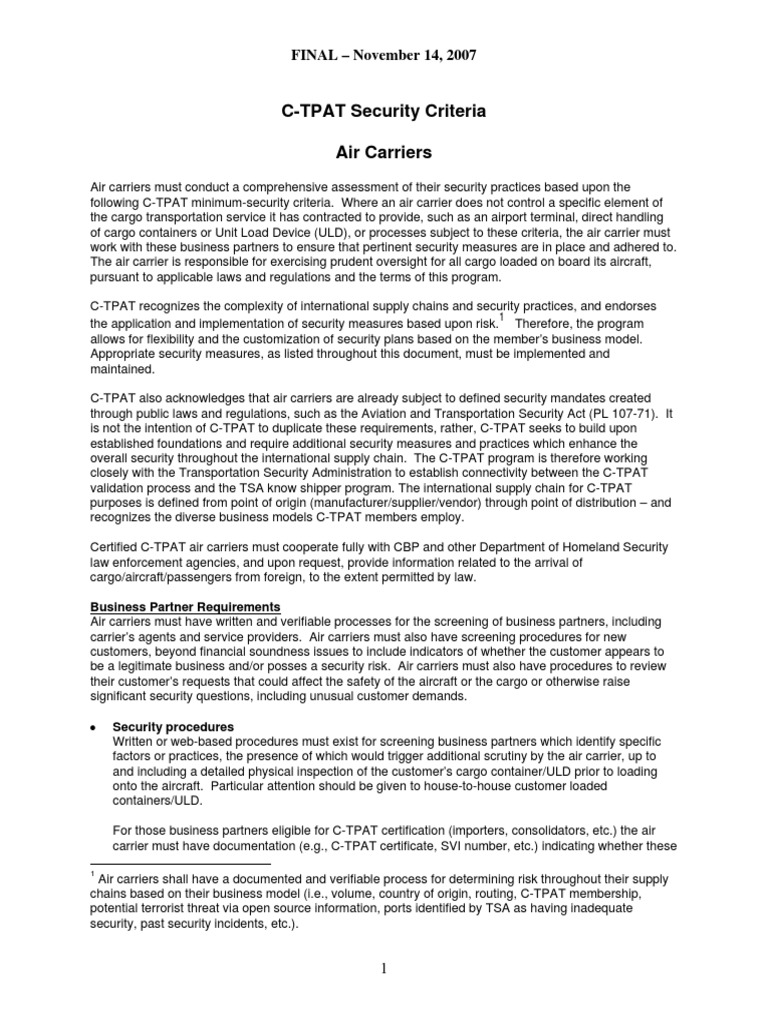 Ac Minimum Security Criteria 3 | PDF | U.S. Customs And Border ...