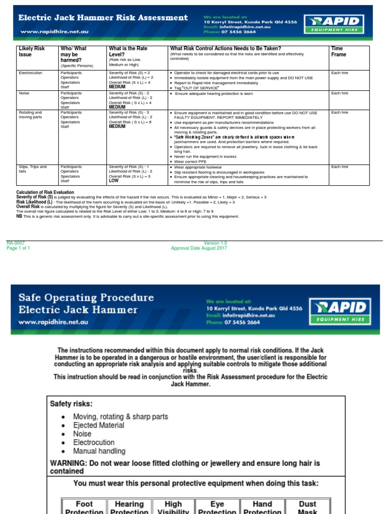 SOP SOP0007 Hitachi Electric Jack Hammer | PDF | Risk Assessment | Risk