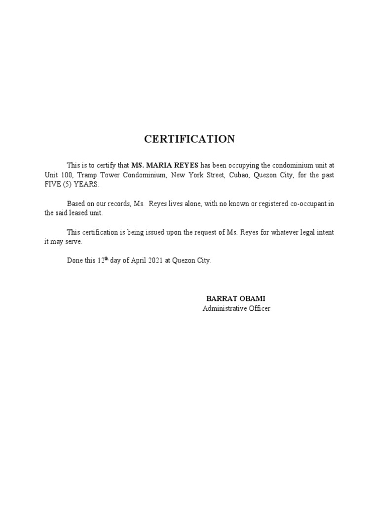 Certification Condo Residency | PDF