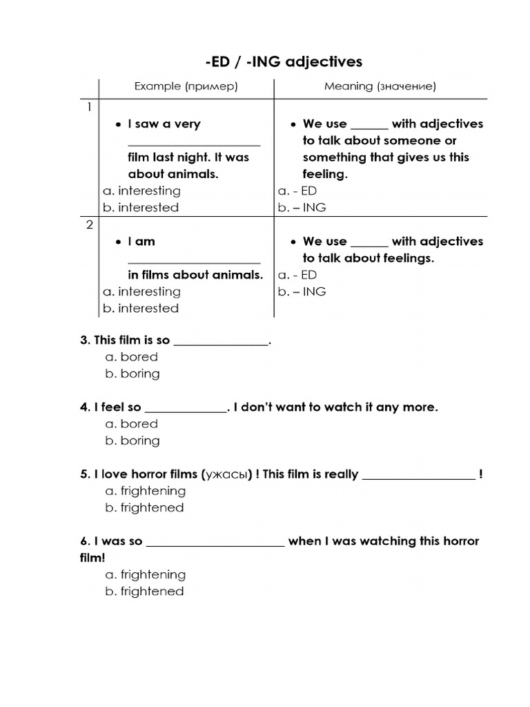 ED / ING Adjectives Guided Discovery | PDF