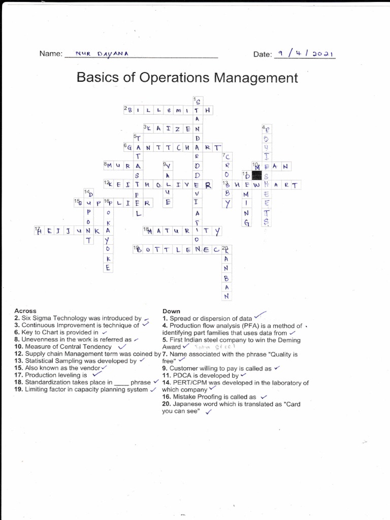 Nur Dayana - Ba2472a - Cross Word Puzzle | PDF | Supply Chain ...