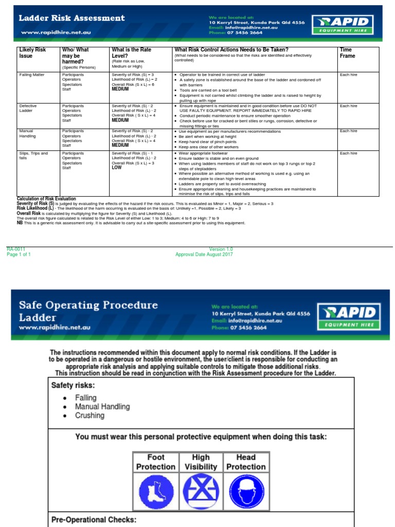 Ladder Risk Assessment | Download Free PDF | Ladder | Risk