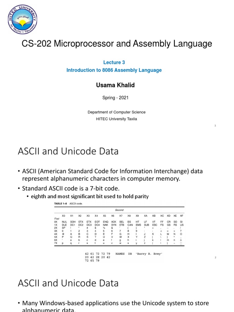 Lecture 3 Introduction To 8086 Assembly Language | PDF | Binary Coded Decimal | Assembly Language