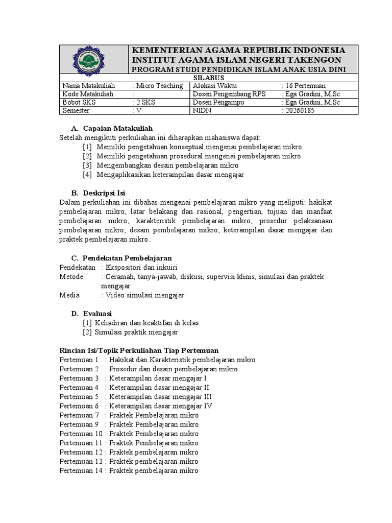 Silabus Micro Teaching | PDF
