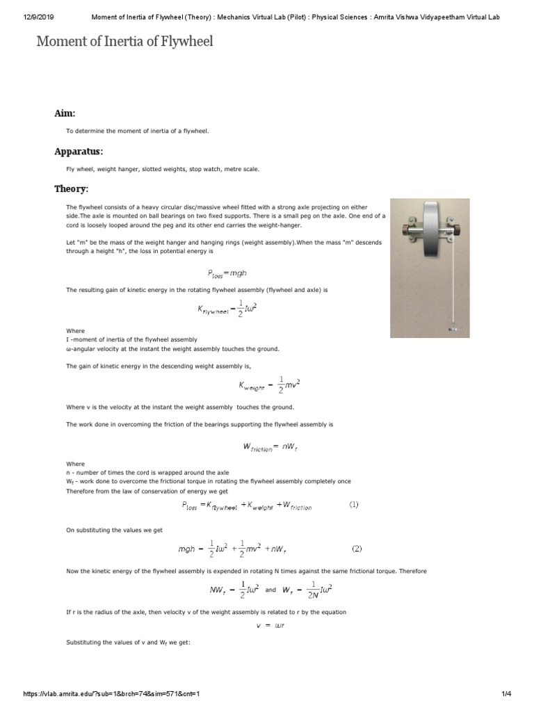 Moment of Inertia of Flywheel (Theory) - Mechanics Virtual Lab (Pilot ... Moment of Inertia of Flywheel (Theory) - Mechanics Virtual Lab (Pilot ...