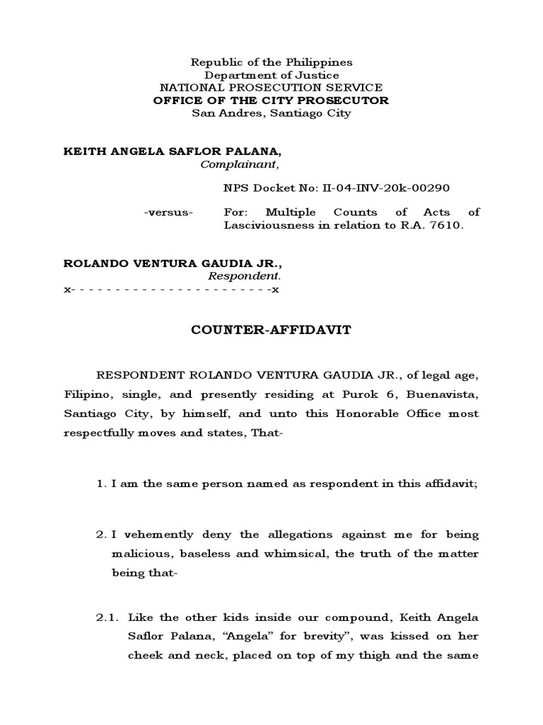 Office of The City Prosecutor: Counter-Affidavit | PDF | Probable Cause | Affidavit