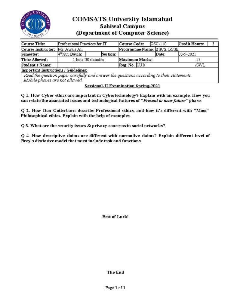 Sessional 2 Question Paper | PDF