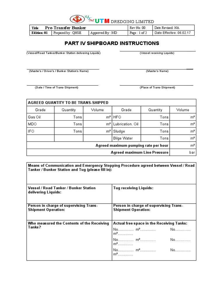 Check List Pre Transfer Bunker | Download Free PDF | Oil Tanker | Fuel Oil