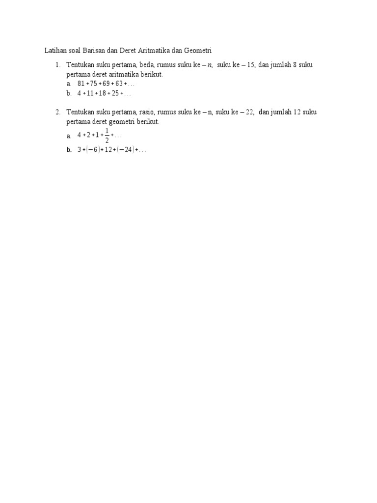 Latihan Soal Barisan Dan Deret Aritmatika Dan Geometri | PDF