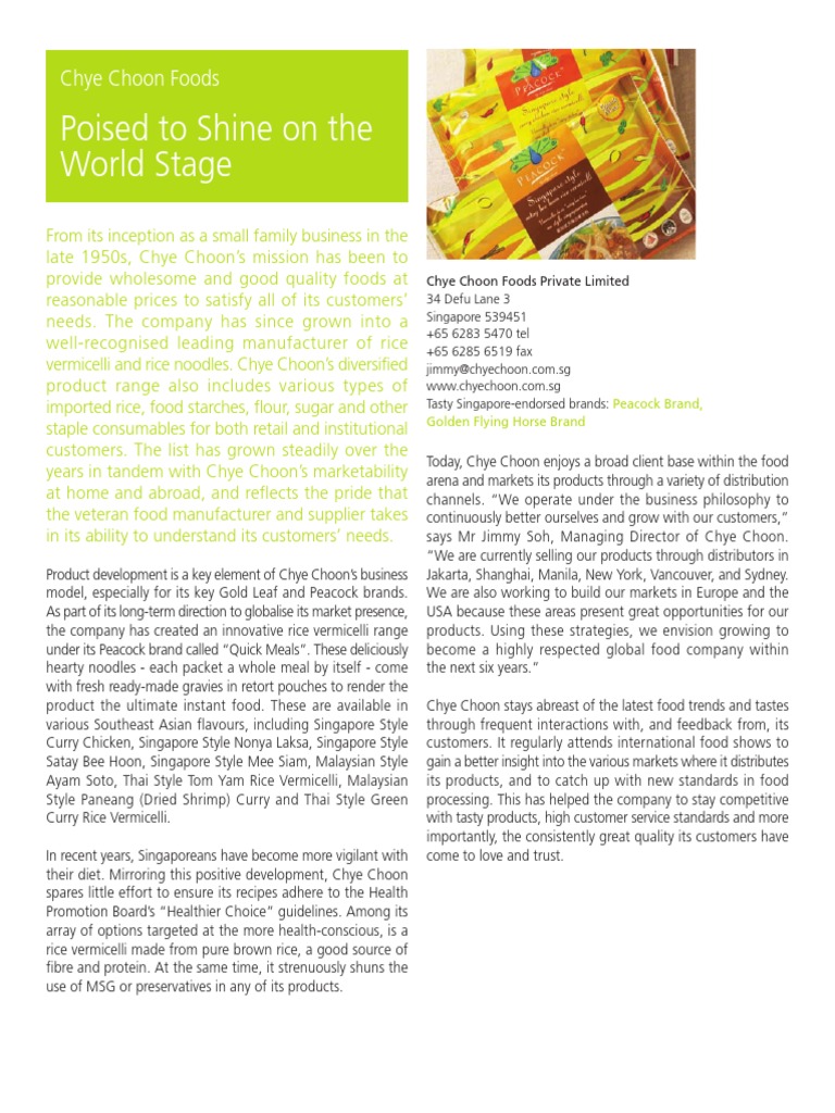 Poised To Shine On The World Stage: Chye Choon Foods | PDF | Curry | Foods