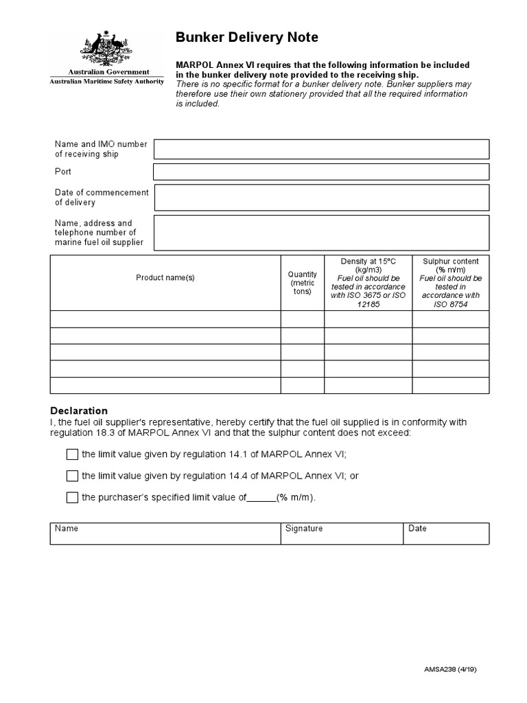 MARPOL Annex VI Bunker Delivery Note Requirements | PDF | Fuel Oil | Fuels