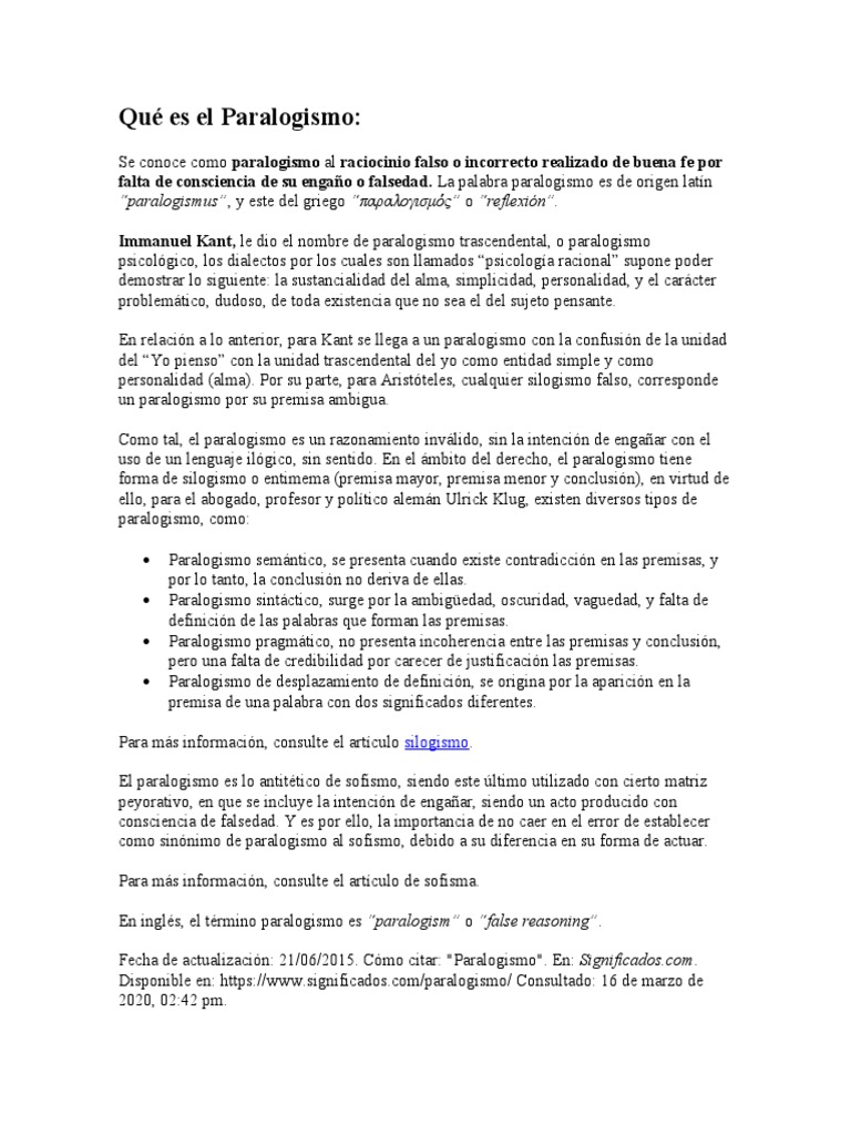 Paralogismo: Tipos y Características | PDF | Falacia | Lógica
