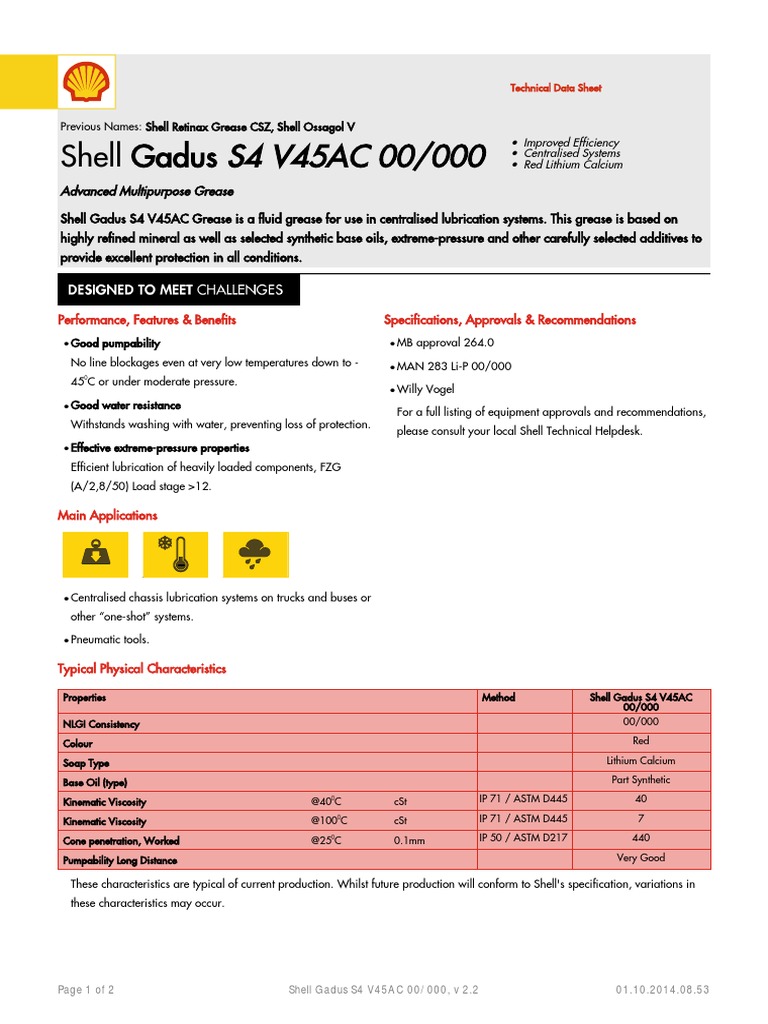 Shell Gadus S4 V45AC Grease Overview | PDF | Materials | Chemistry