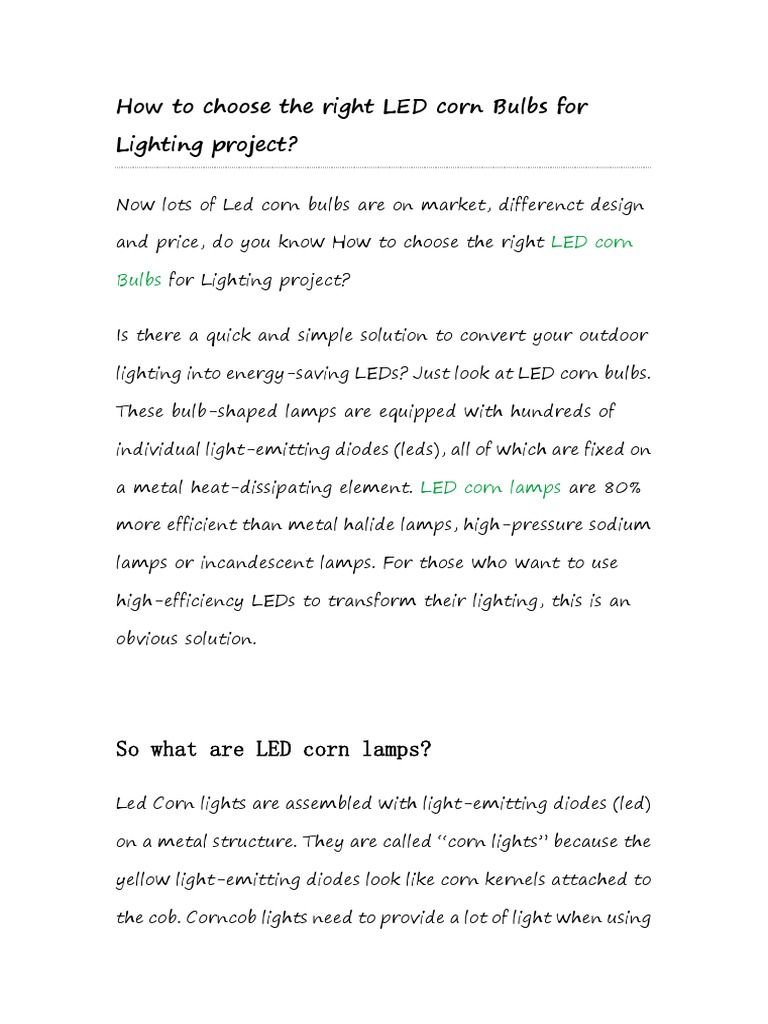 How To Choose The Right LED Corn Bulbs For Lighting Project | PDF ...