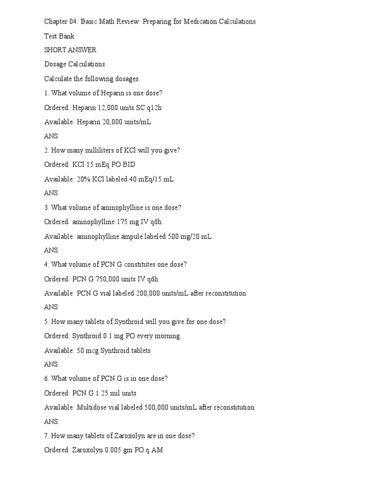 Chapter 04 - Basic Math Review - Preparing For Medication Calculations ...