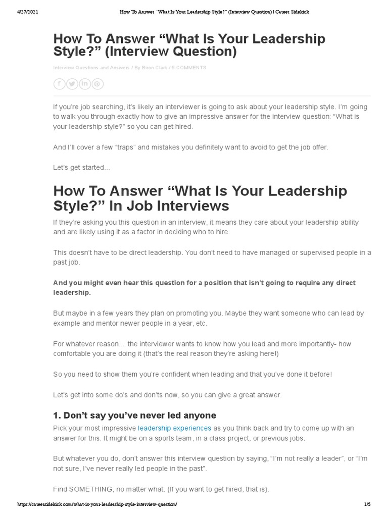 How To Answer "What Is Your Leadership Style - " (Interview Question ...
