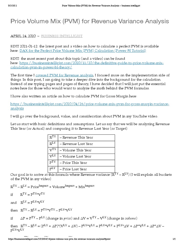 Price Volume Mix (PVM) For Revenue Variance Analysis - Business Intelligist | PDF | Prices ...