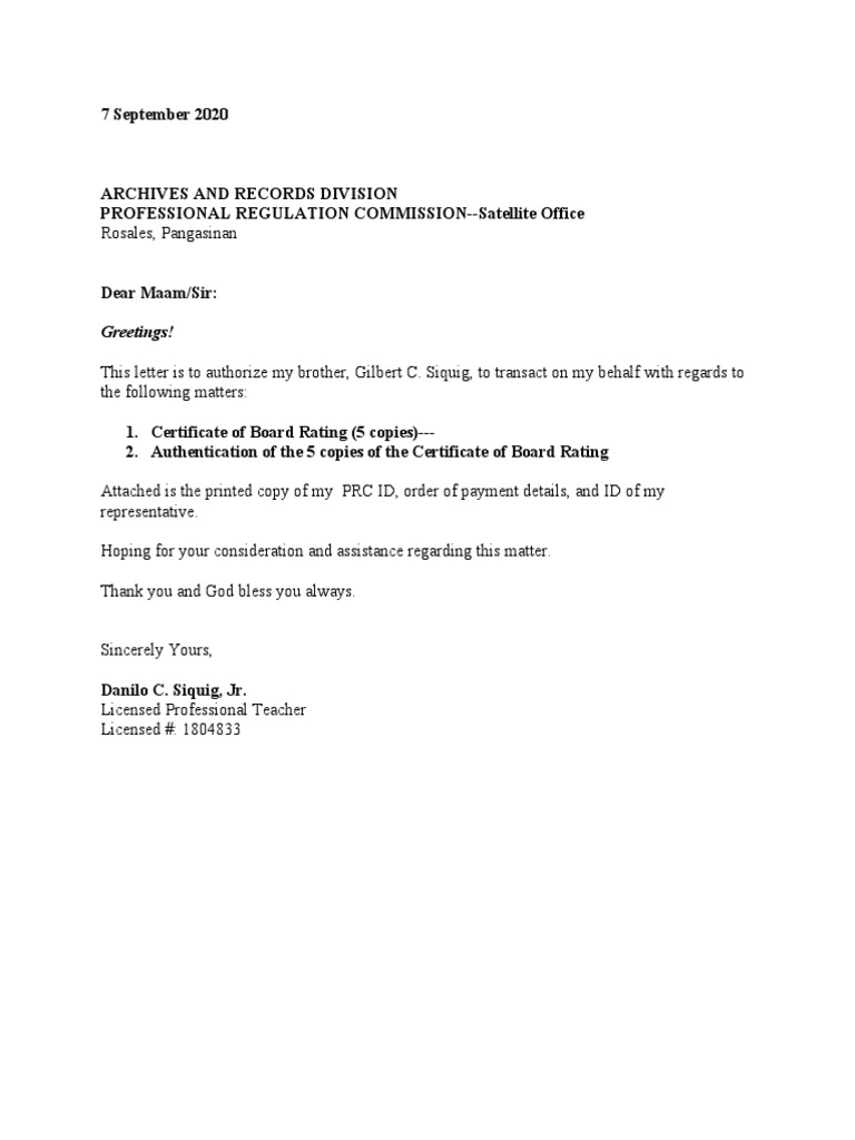 Authorization and PRC ID | PDF | Finance & Money Management | Law