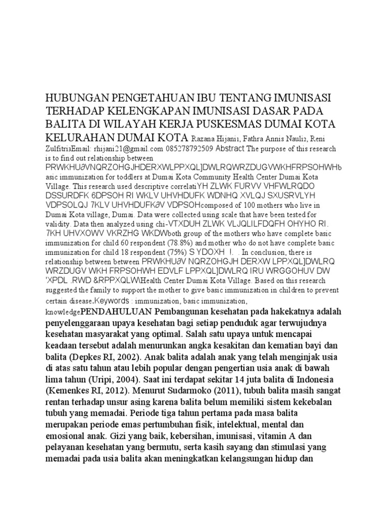 HUBUNGAN PENGETAHUAN IBU TENTANG IMUNISASI TERHADAP KELENGKAPAN IMUNISASI DASAR PADA BALITA DI ...