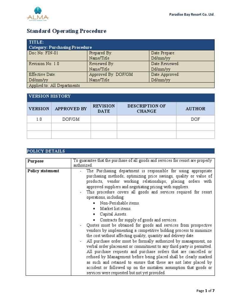FIN-01. Purchasing Procedure | PDF | Supply Chain | Business Process
