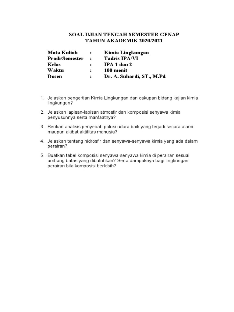 UTS Kimia Lingkungan | PDF
