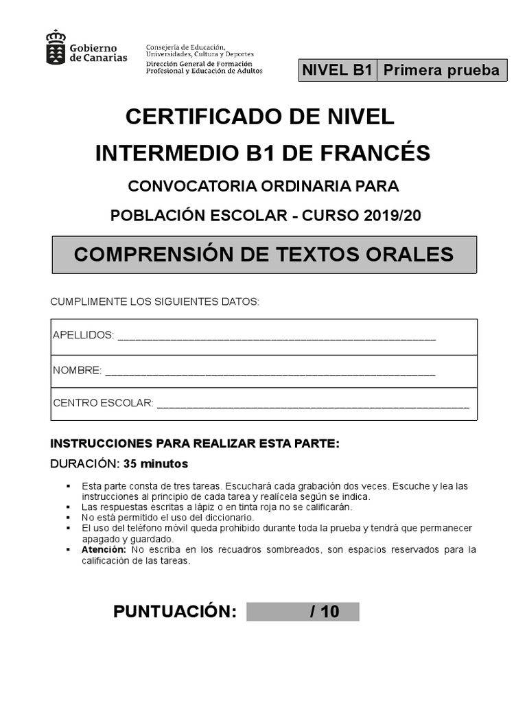 01FRANCES B1 C Textos Orales | PDF
